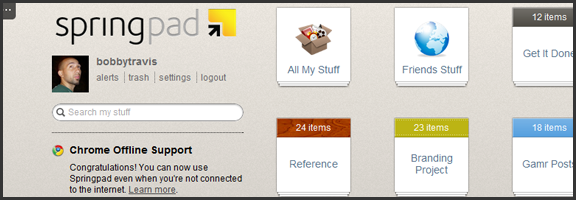 Springpad Web App Adds Offline Access, Data Backup – 40Tech